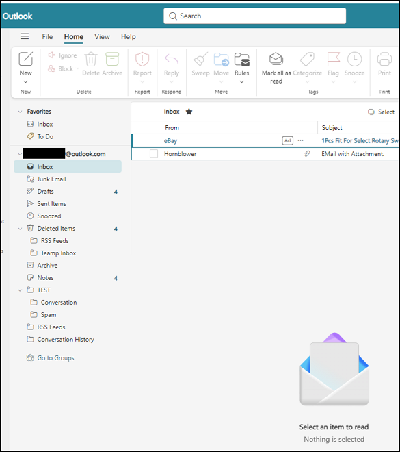 When selecting my inbox outlook shows the email in the reading body I ...