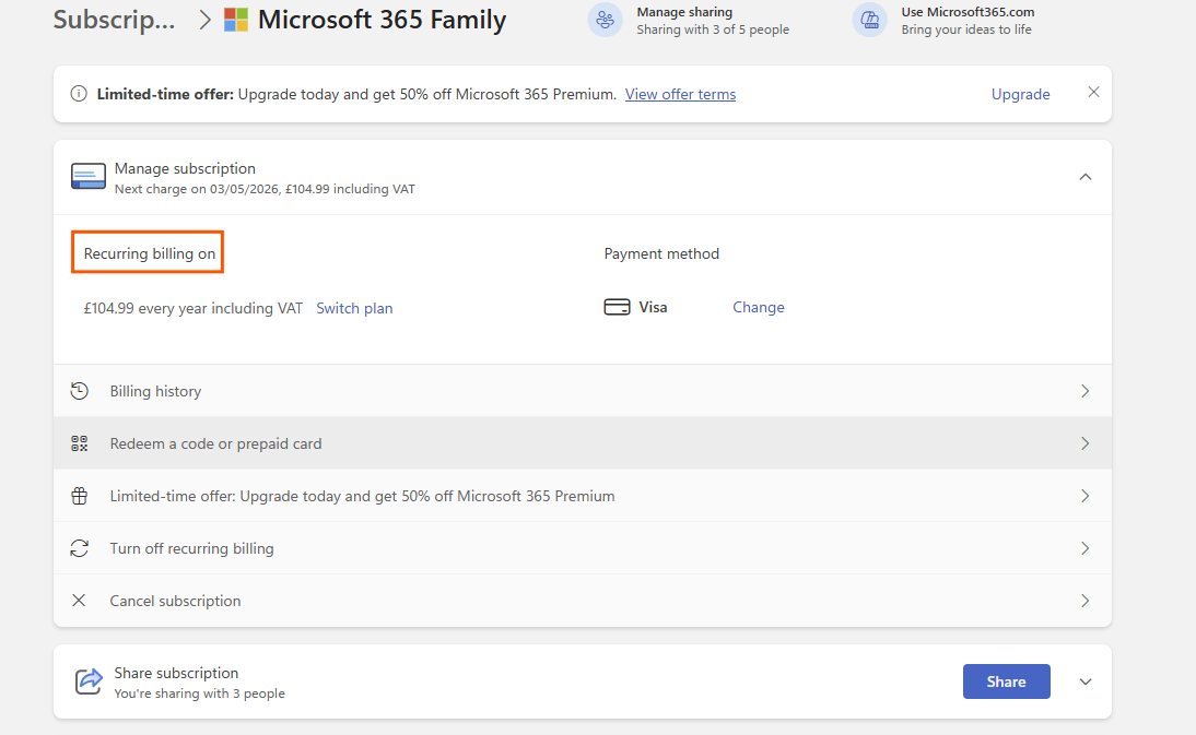 Renew subscription direct - Microsoft Q&A