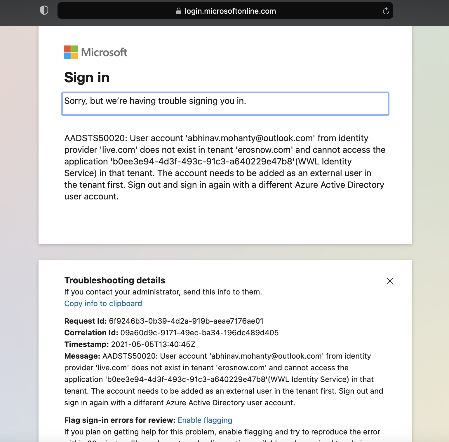 AAD Login error for ESI - Microsoft Q&A