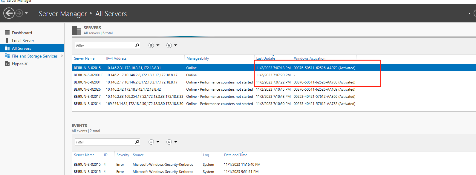 The machine display in the Windows Server 2016 cluster is in progress ...