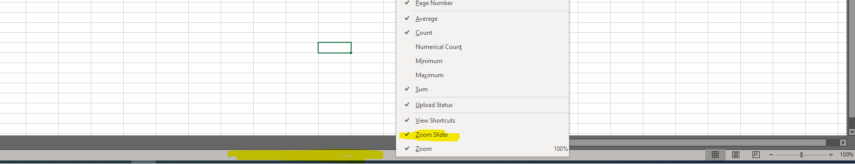 Excel- zoom level slider disappeared. How to get it back. - Microsoft Q&A