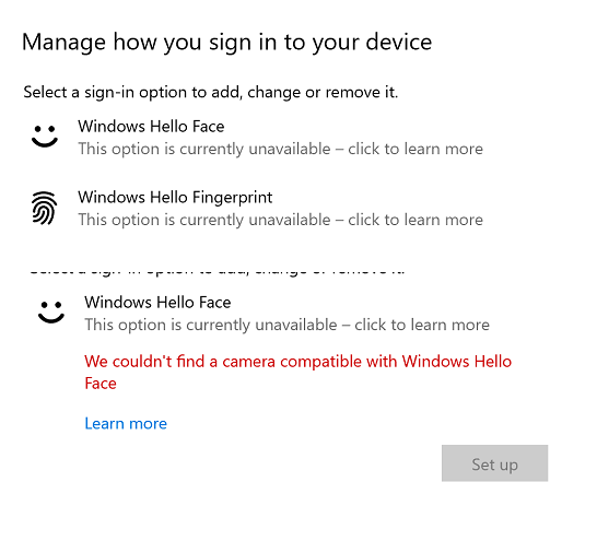 Biometric device (Windows Hello Face Software Device) missing from ...