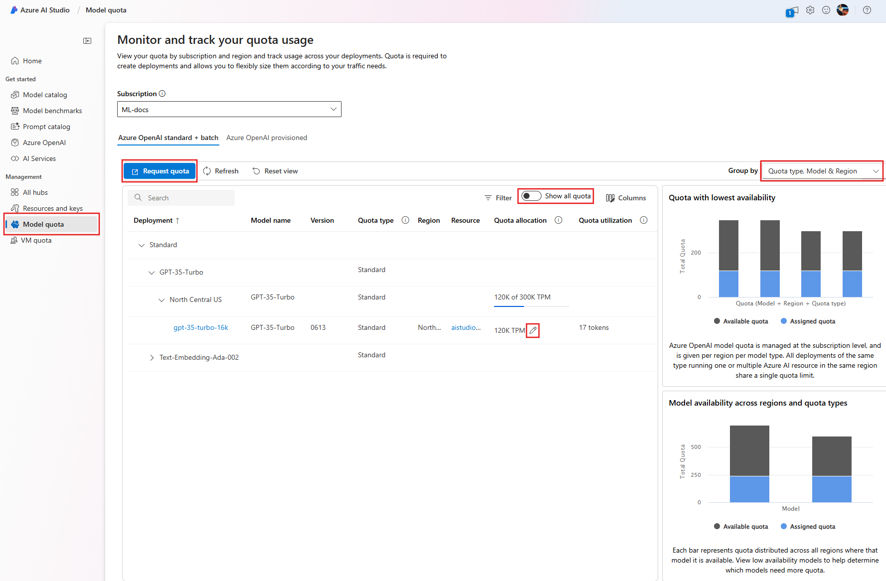 What request for a token quota increase are granted and what parameters does the service team at ...