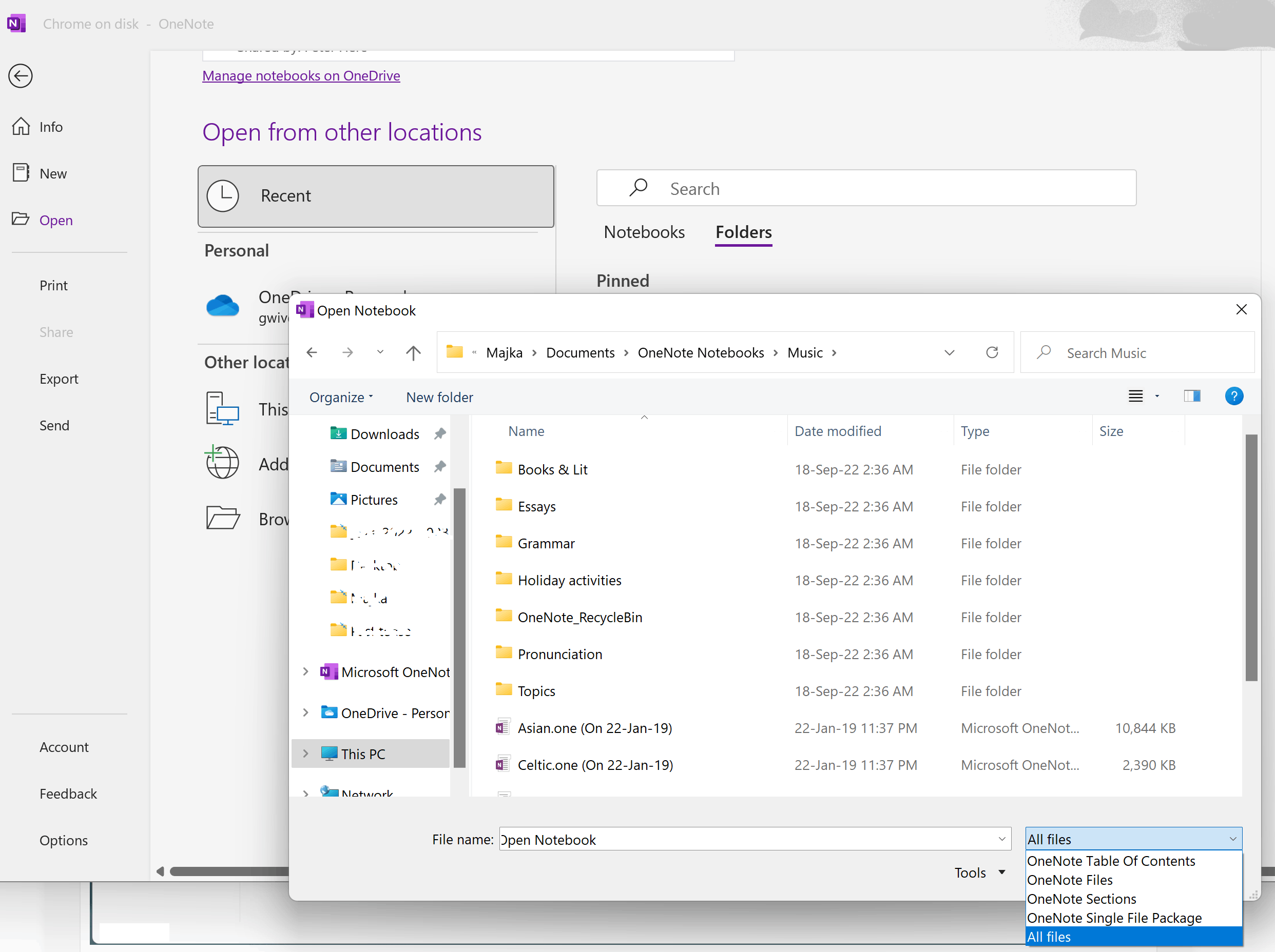 OneNote does not show the folders on my physical drive - Microsoft Q&A