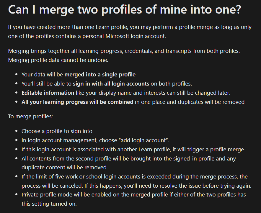 Request to merge Learn profiles: from a company-associated personal ...