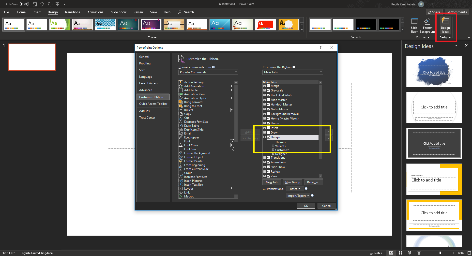 Powerpoint Design Ideas pane - Microsoft Q&A