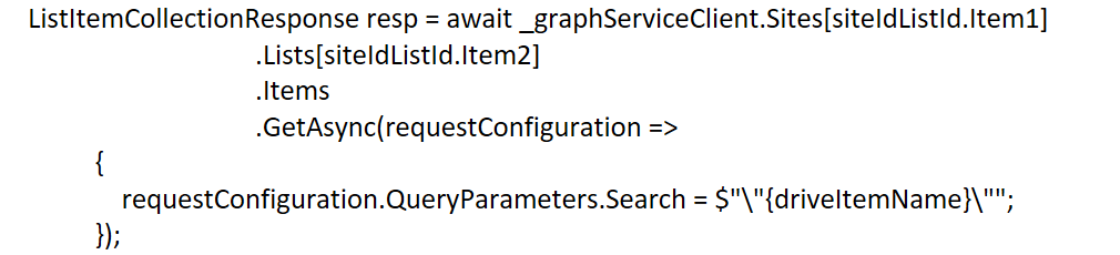 C# not expected result ListItemCollectionResponse . Search file in the ...