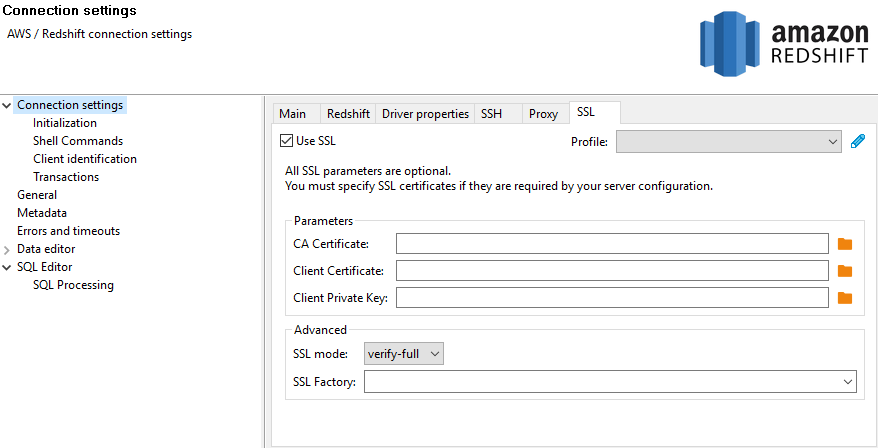 Connection to AWS RedShift (SSL enabled) from Azure ADF Linked Services - Microsoft Q&A