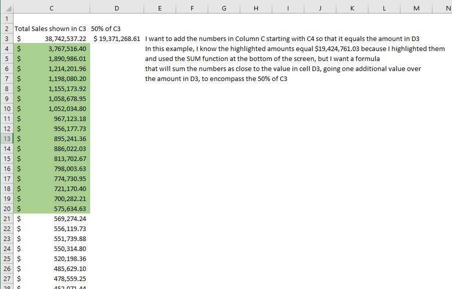 Formula for Calculating a Total of 50% of a List of Values - Microsoft Q&A