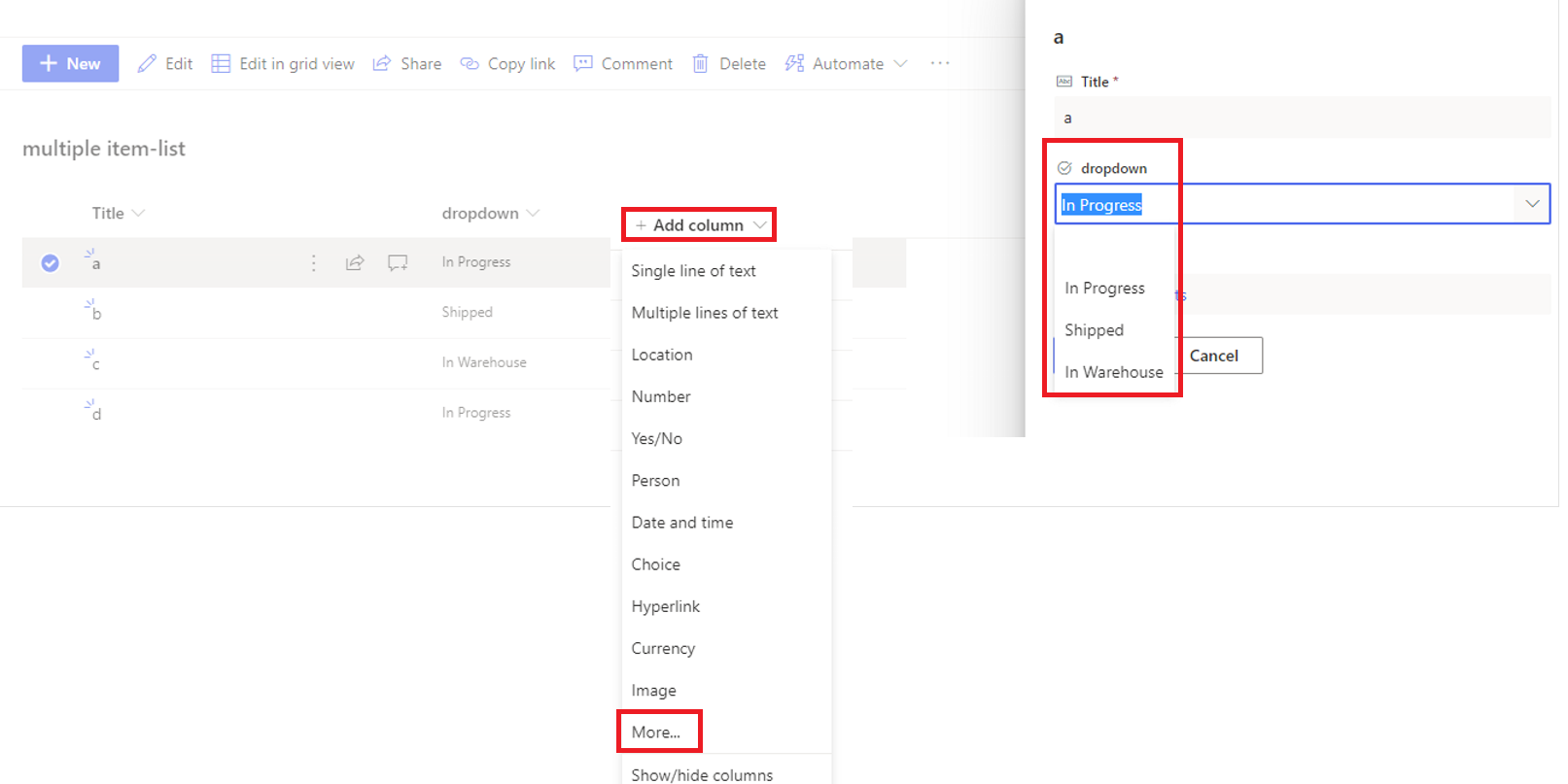 Drop down in sharepoint list - Microsoft Q&A