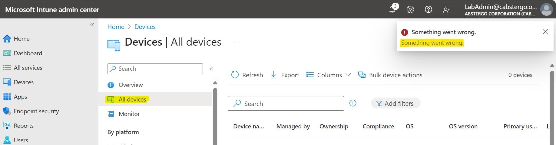 Unable to see Device lists both inside Azure and the Intune Portal ...