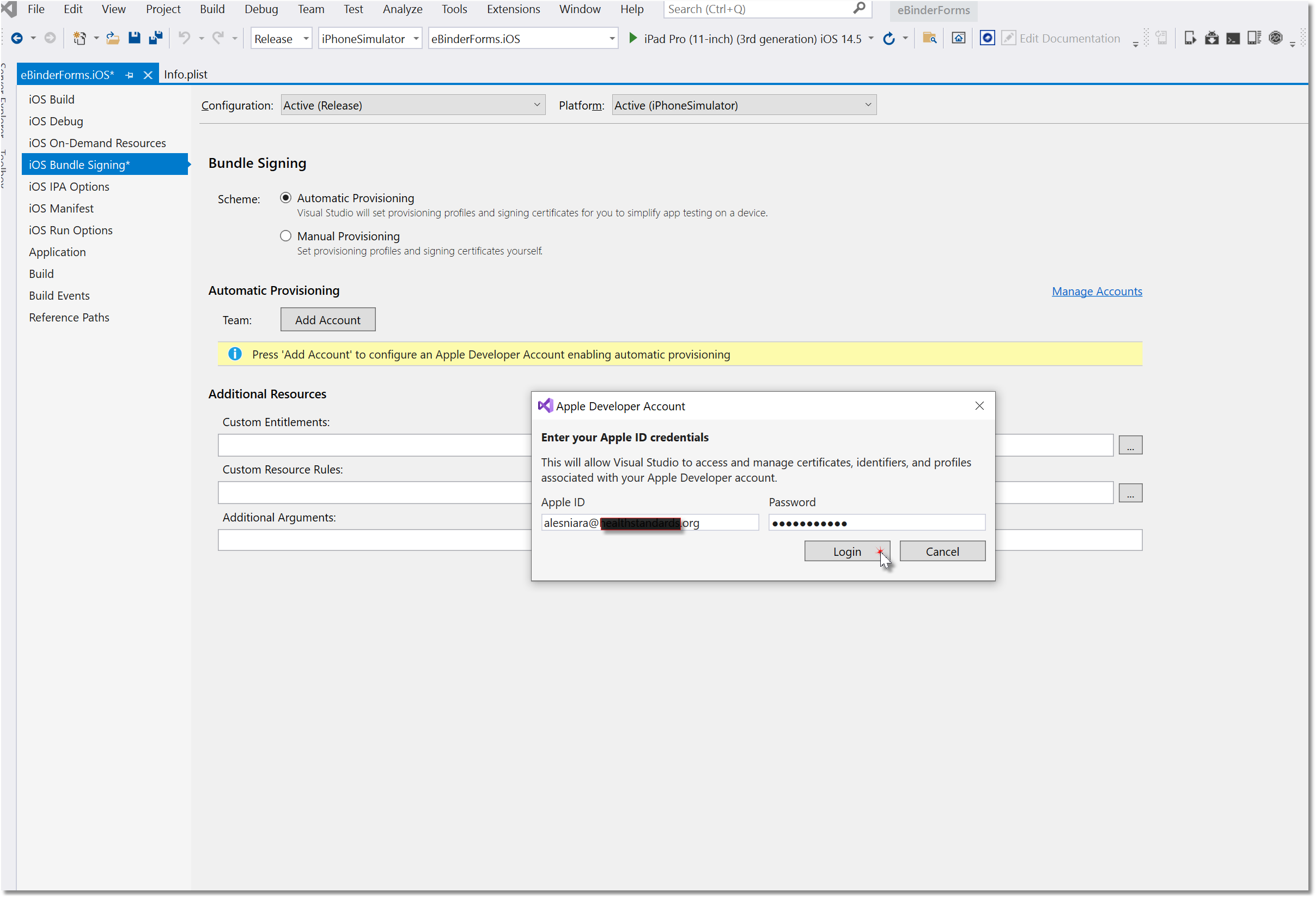 VS2019 iOS Bundle Signing Automatic Provisioning - Add Account 2FA Problem - Microsoft Q&A