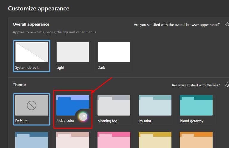 How do I set the overall appearance of Edge browser to match the system accent colour ...