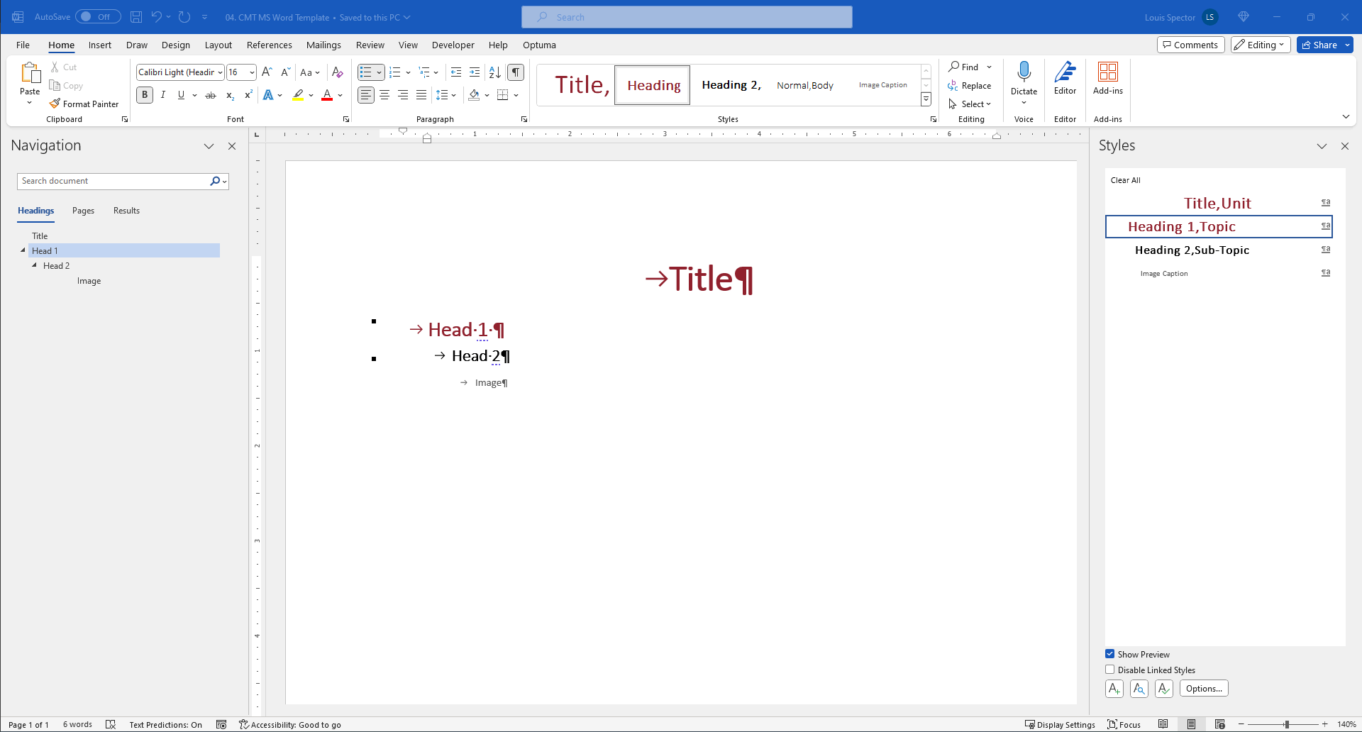Using Word 365, I modify a style's outline level to be level 2. I click ...