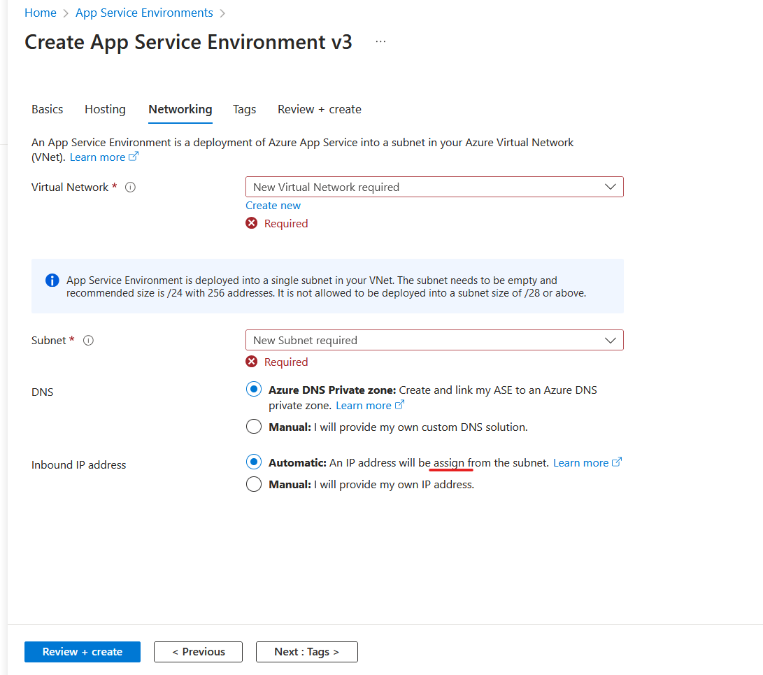 Typo in Create App Service Environment Networking Tab in Azure Portal - Microsoft Q&A