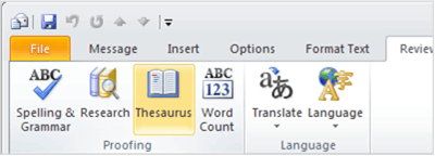 where is the thesaurus in 365 outlook mail - Microsoft Q&A