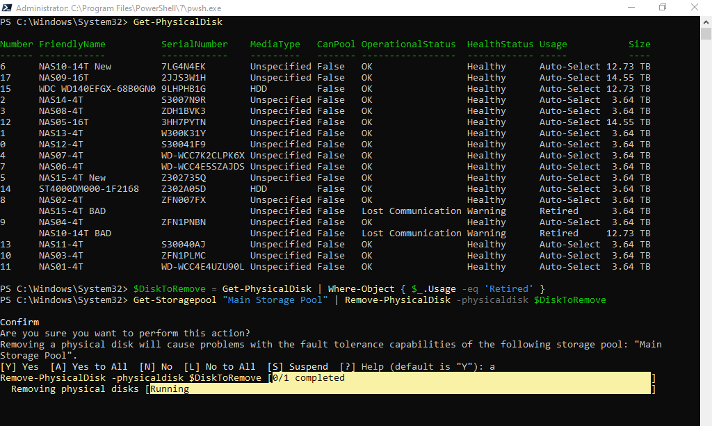 How To Remove 2 Drives From Pool In Lost Communication State Microsoft Qanda