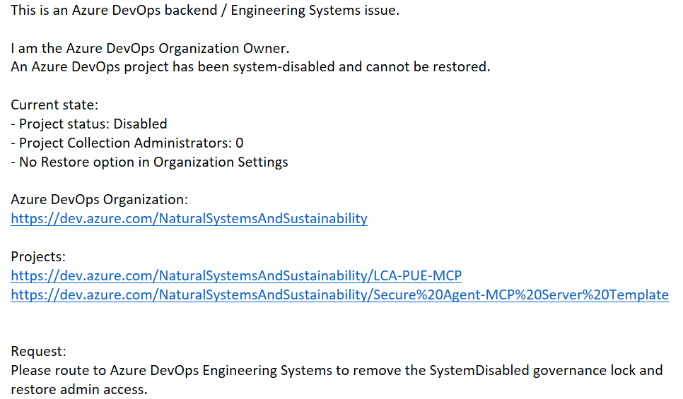 How to fix disabled ADO project - Microsoft Q&A