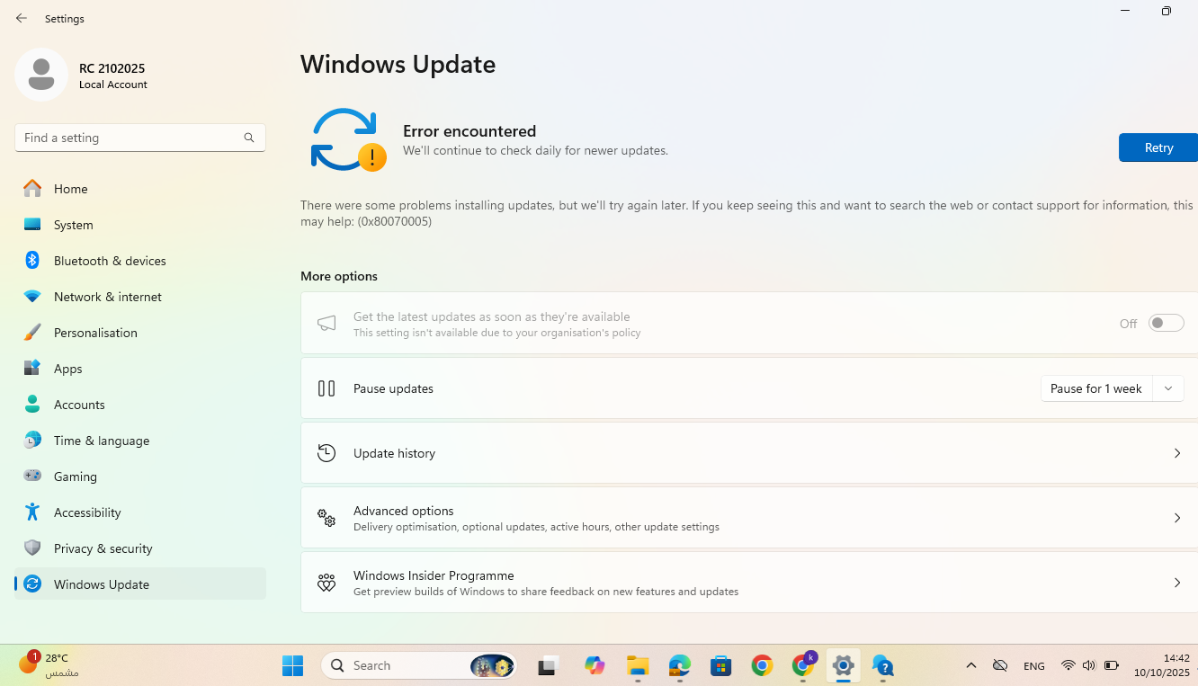 Windows Update Error 0x80070003 - Microsoft Q&A