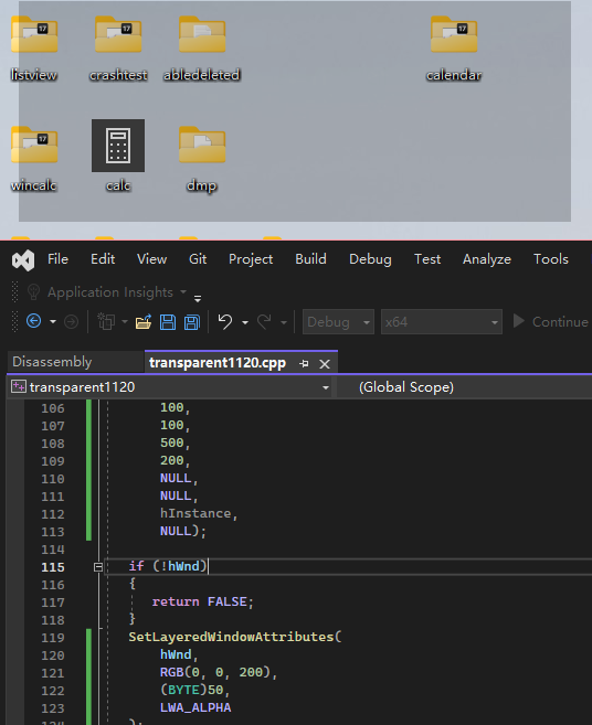 I want to make a transparent window by settting hbrBackground=(HBRUSH)GetStockObject(NULL_BRUSH ...