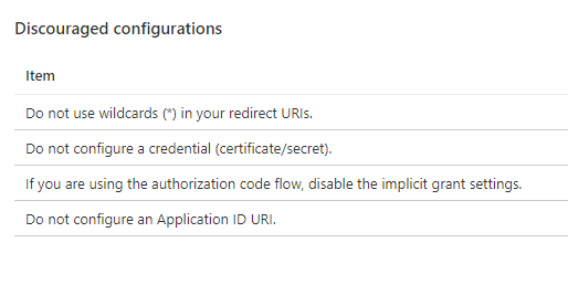 Integration Assistant in App registration has "Do not configure an ...