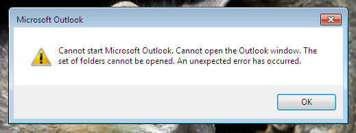 Cannot start Microsoft Outlook. Cannot open the Outlook window. The set ...