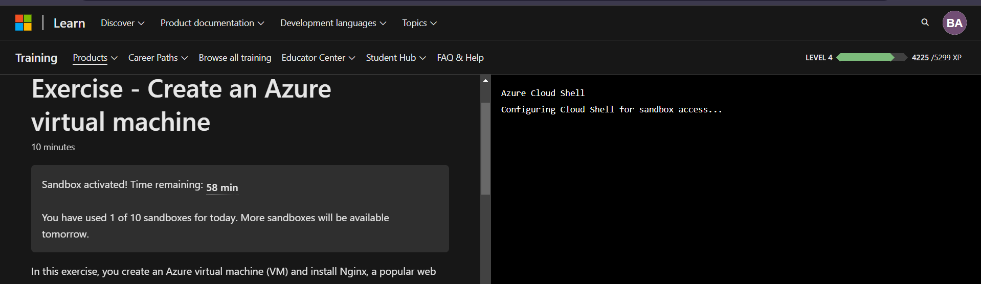 Issue while working on Exercise - Create an Azure virtual machine - Microsoft Q&A