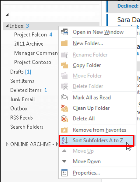 how do i organise my subfolders in outlook in alphabetical order on my imac - Microsoft Q&A