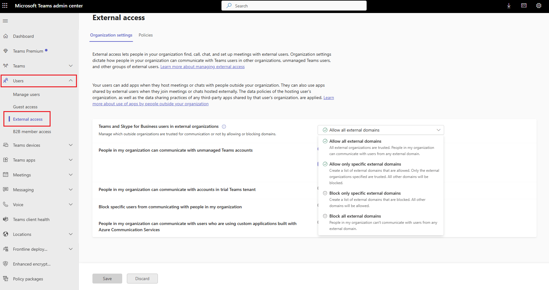 How to I block all calls in Teams from users on in my organization ...