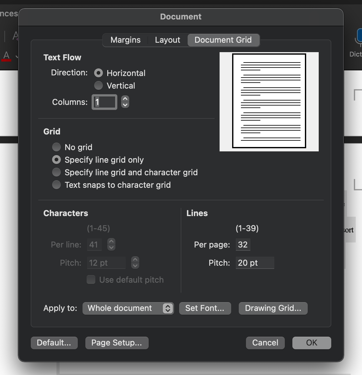 How do I change the document grid settings to the original one(default ...