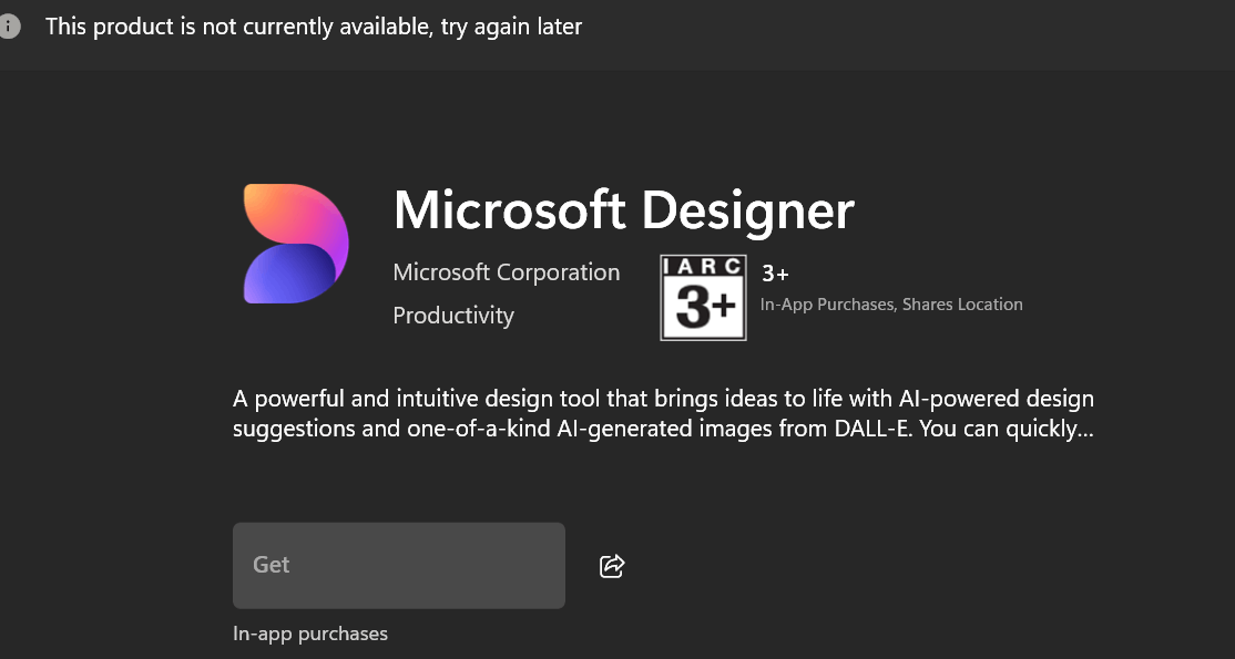 Microsoft Designer unavailable via the Microsoft Store - Microsoft Q&A