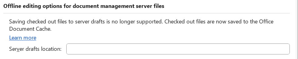 Options dialog error: "The server drafts location you entered for offline editing is not valid ...