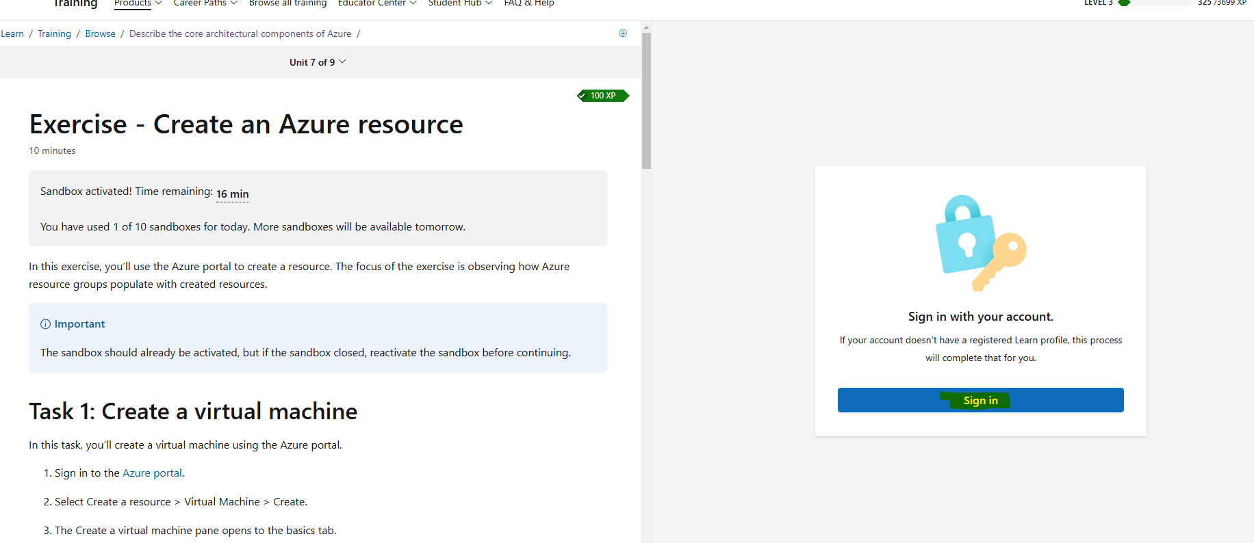 Sign in Loop on Microsoft Azure Learn Sandbox - Microsoft Q&A