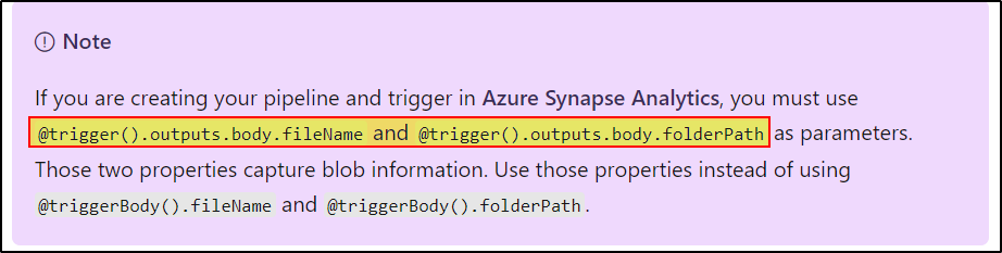 Azure Synapse: 'triggerBody' is not a recognized function - Microsoft Q&A