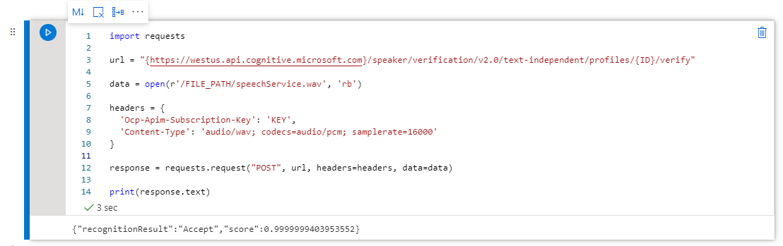 what is the correct way to send an audio to Azure speaker recognition ...