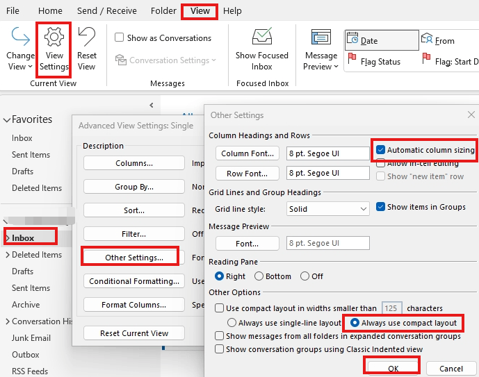 View changed to show sender name and subject line on the same line. How ...