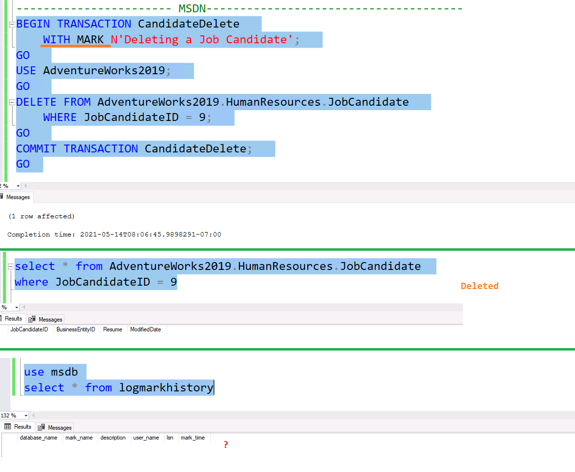Transaction with mark - Microsoft Q&A
