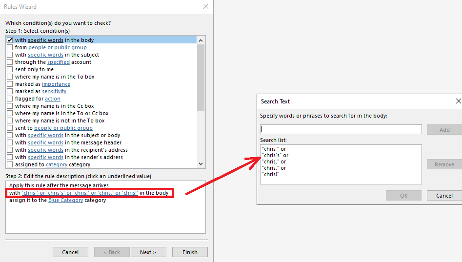 How to tell outlook to use full words in rules? - Microsoft Q&A