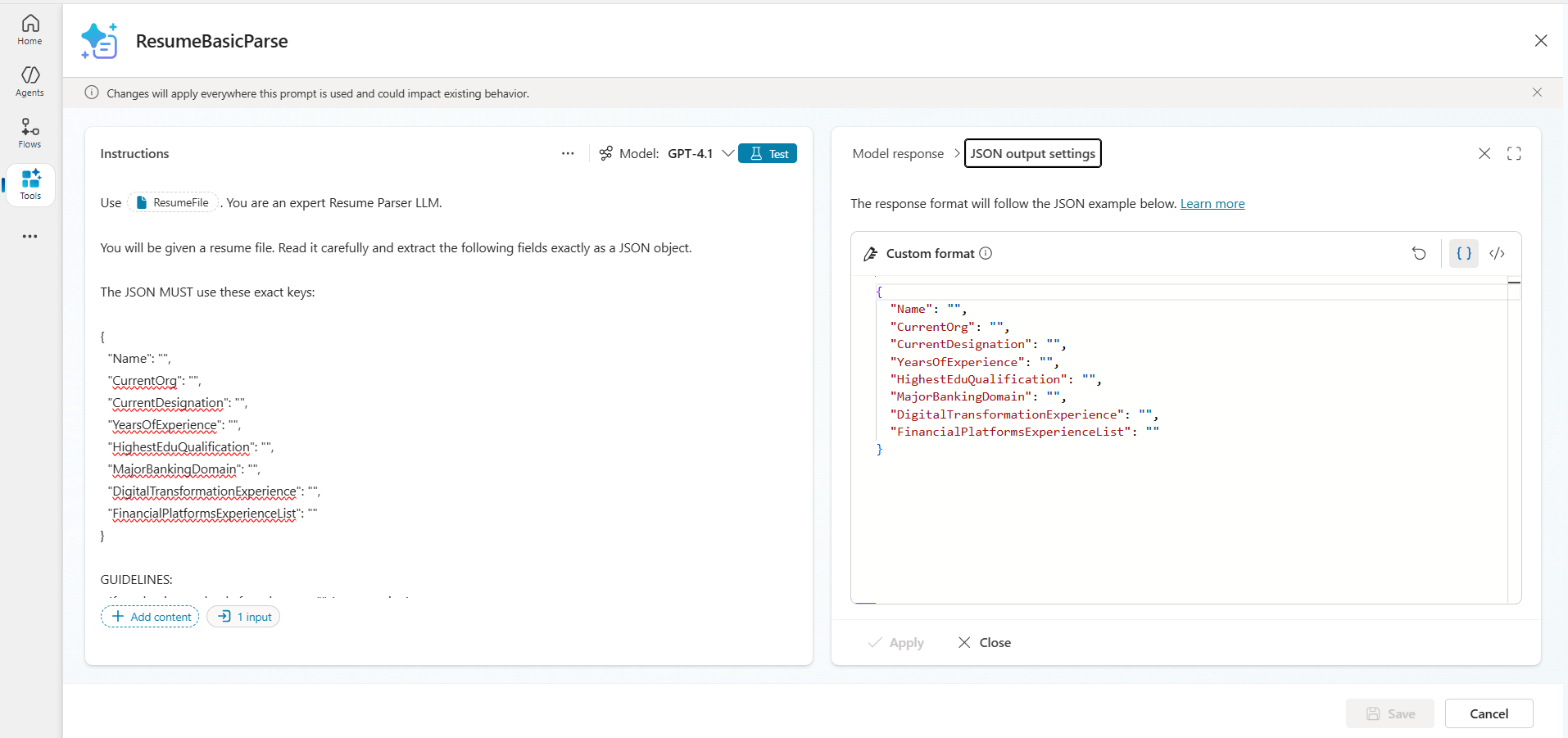 'Add Output' is disabled in Copilot Studio's Prompt tool even with ...
