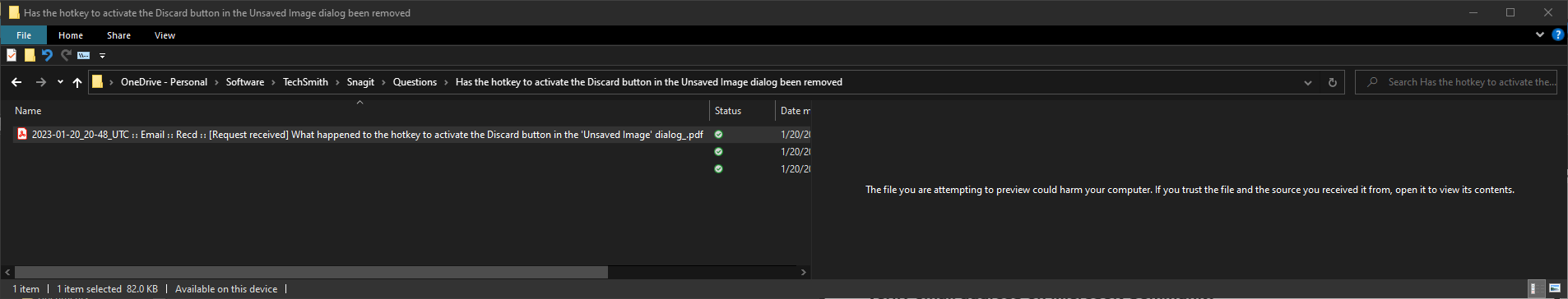 Why do long filenames result in the File Explorer preview pane showing a warning rather than a ...