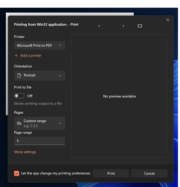 How to programmatically force use of the old print dialog in Windows 11 22H2 - Microsoft Q&A