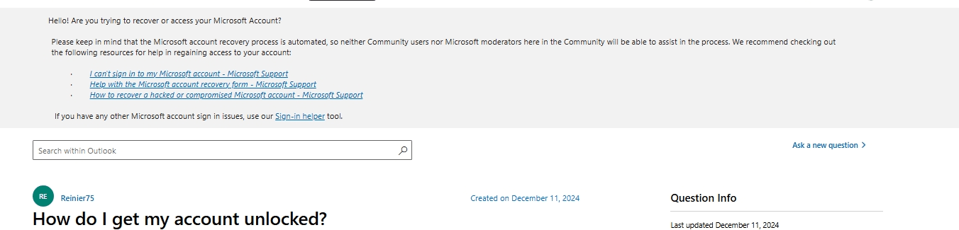 How do I get my account unlocked? - Microsoft Q&A