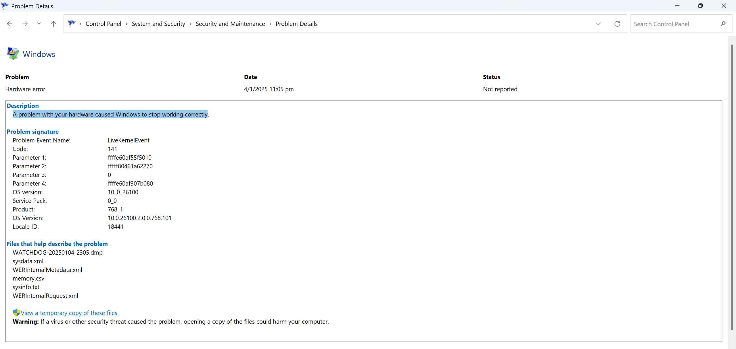 Windows 11 - LiveKernelEvent 141 - A problem with your hardware caused ...