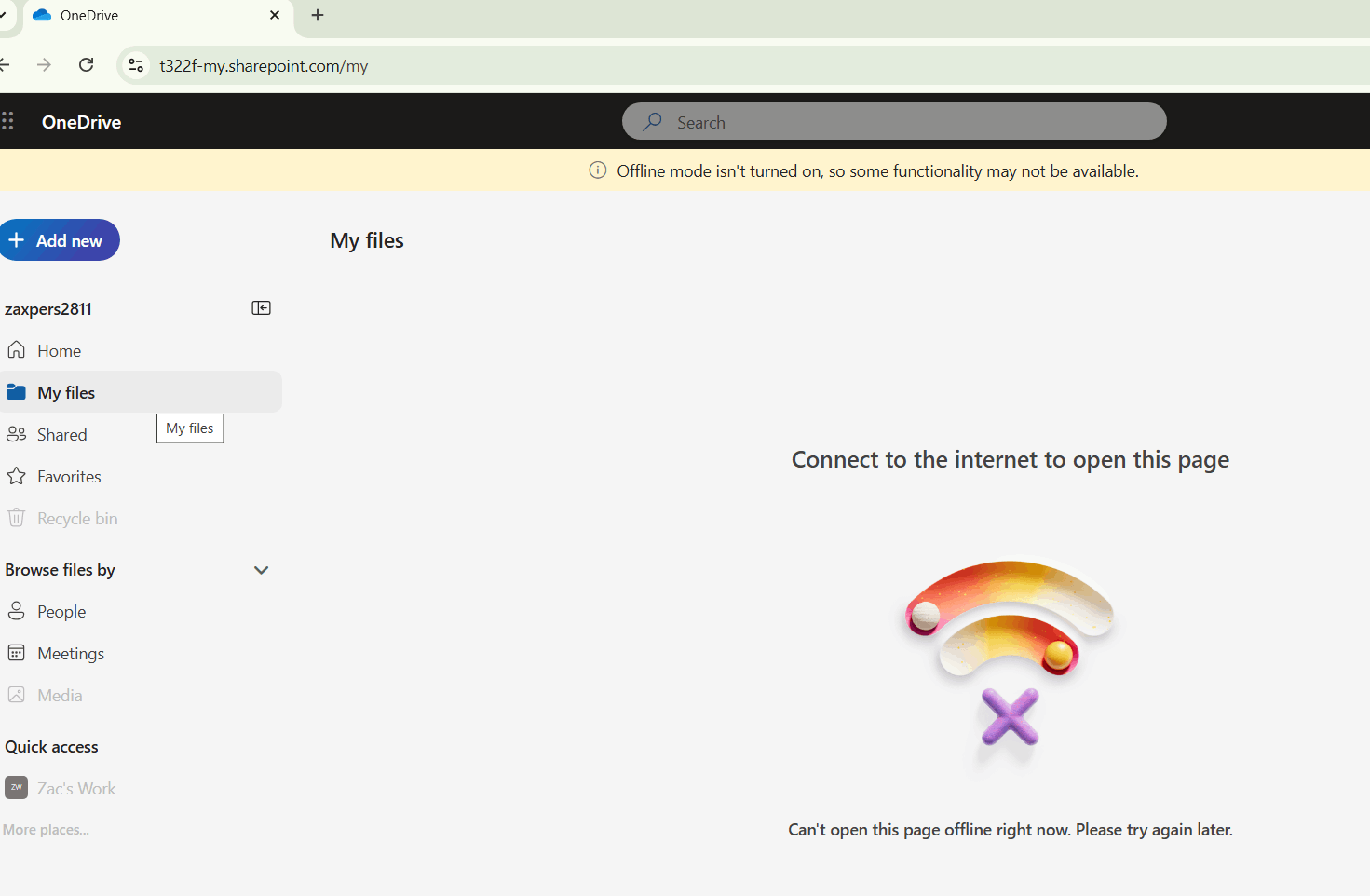 Computer is online but onedrive says "Offline mode isnt turned on some functionality may not be ...