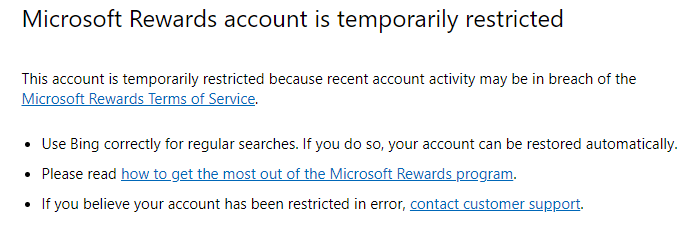 my rewards account has been restricted?? - Microsoft Q&A
