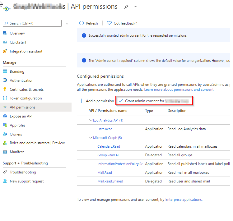 Unable to grant permissions to receive mailbox info using Microsoft's ...