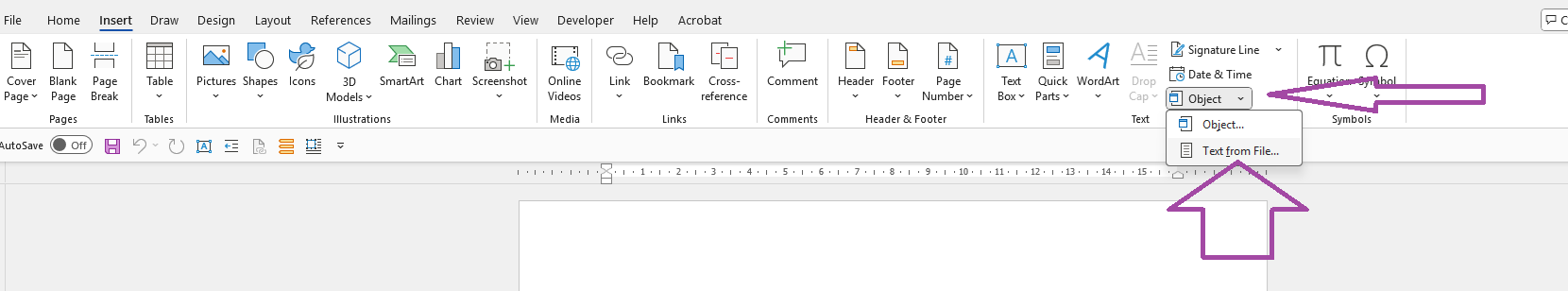 How to insert another document in a Word document with latest Word ...