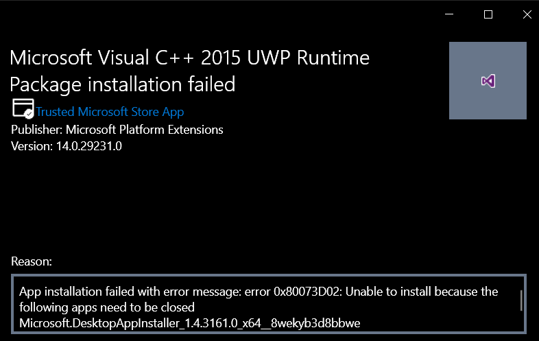 Error while installing Microsoft.VClibs.x64.14.00 - Microsoft Q&A