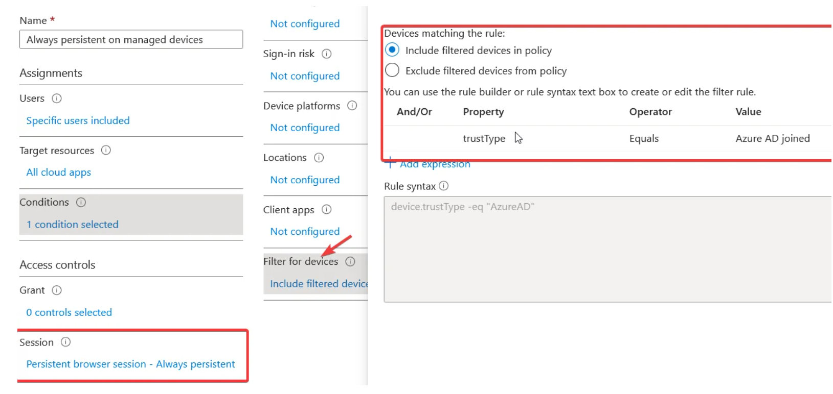 Is it possible to set "Always persistent" for only AADJ devices in a conditional access policy ...