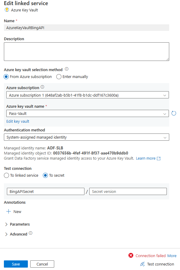 Unable to get secrets in data factory - Microsoft Q&A